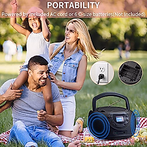 hPlay Gummy P16 Portable CD Player Boombox AM FM Digital Tuning Radio, Aux Line-in, Headphone Jack, Foldable Carrying Handle (Space Grey)