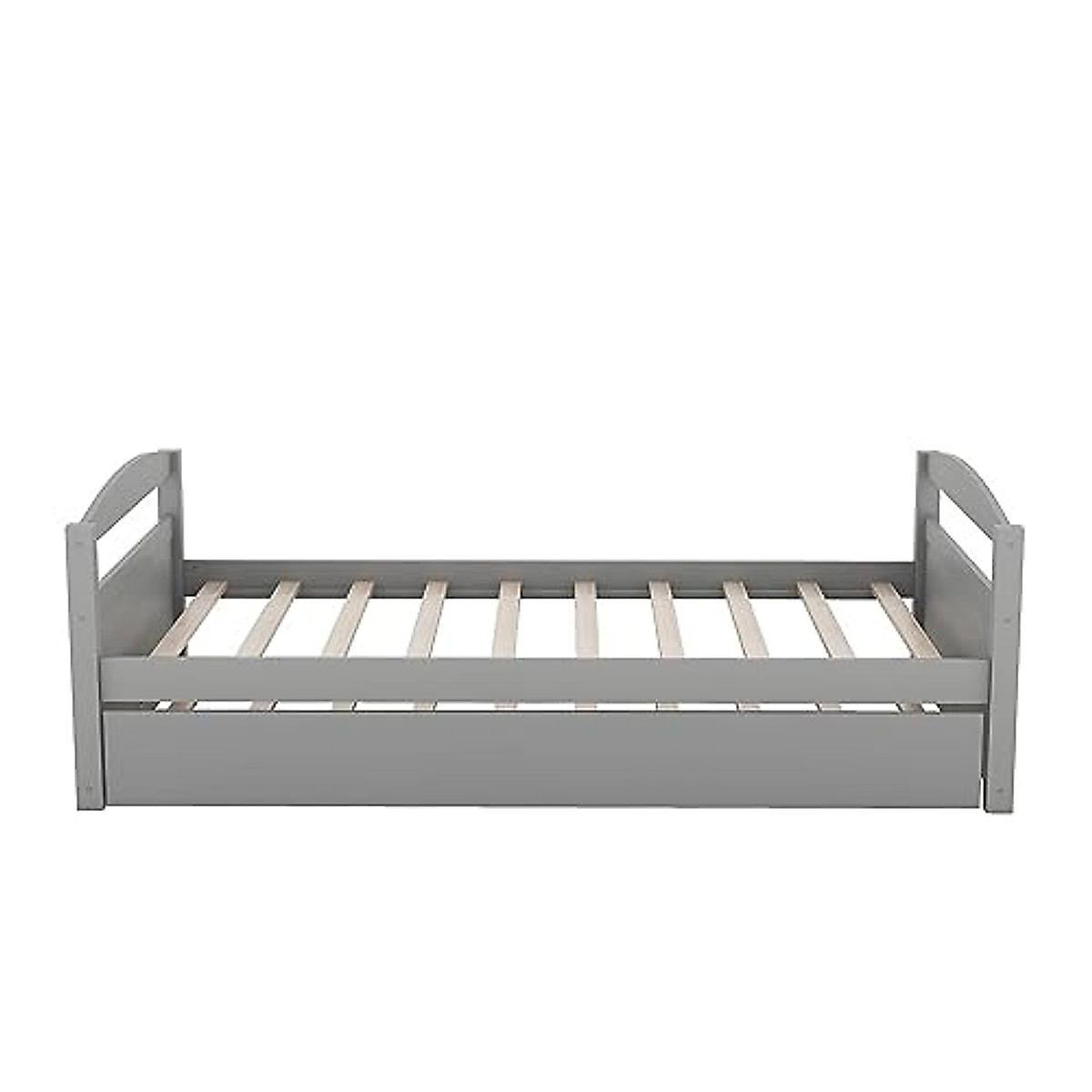 LLS Twin Size Daybed with Trundle, Solid Wood Daybed Frame with Headboard and Footboard, Space Saving Platform Bed Sofa Bed with Sturdy Slats Support, No Box Spring Needed, Gray