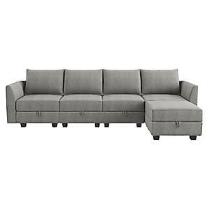 HONBAY Convertible Sectional Couch with Reversible Chaise Modern L-Shape Sofa 4-Seat Couch Modular Sectional Sofa with Storage Seats, Grey