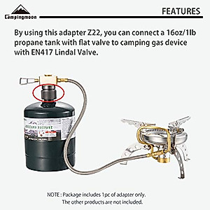 CAMPINGMOON 2pcs Set Camping Grill Gas Stove Adapter, Input: 16oz/1Lb Small Propane Canister, Output: EN417 Lindal Valve Z22-2p