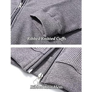 Flygo Women's Waffle Knit Hoodie Cropped Zip Up Hooded Sweatshirts Jacket with Kanga Pocket(Darkgrey-S)