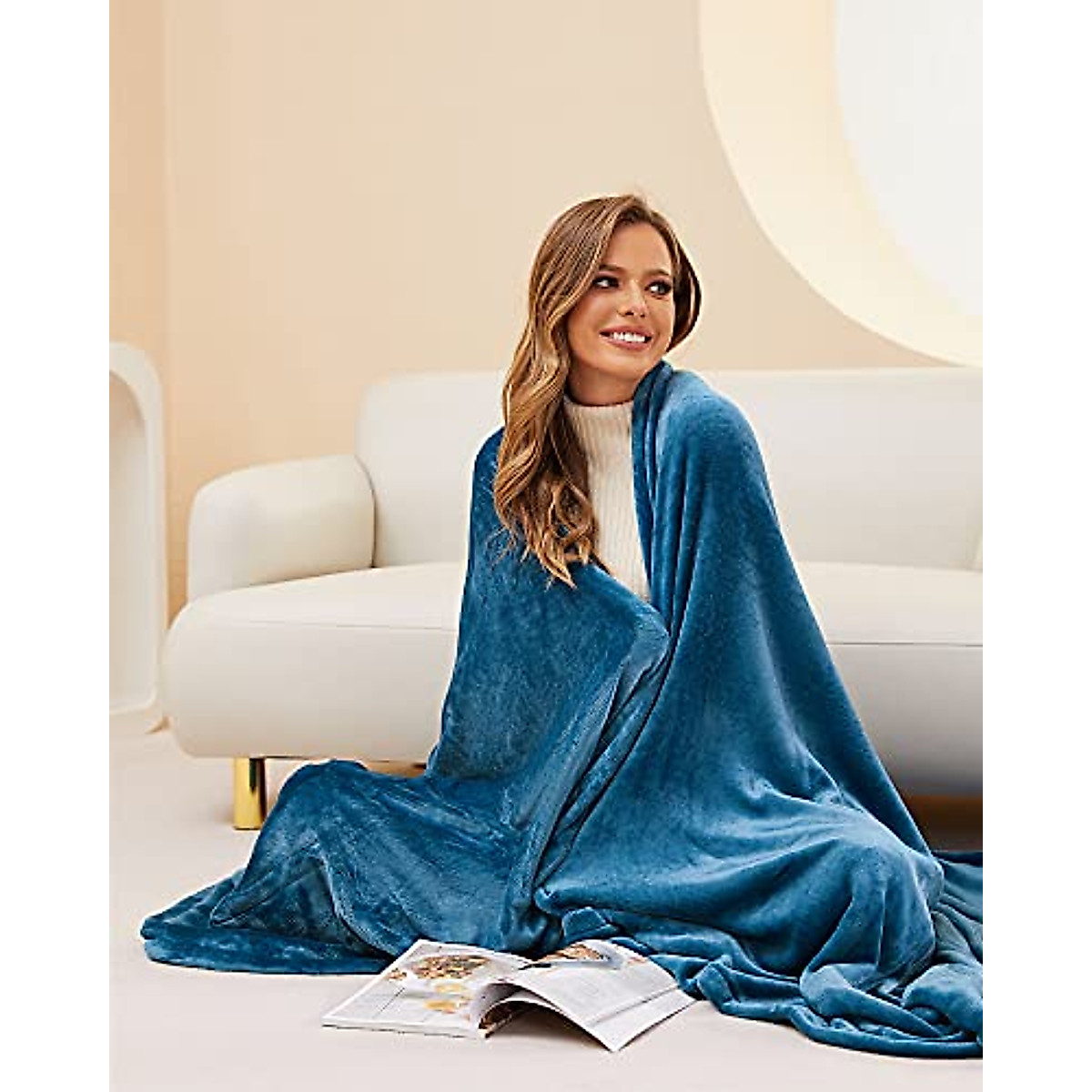 SUNNY HEAT Electric Blanket 62 x 84 Inches Heated Reversible Flannel Blanket Twin Size with 10 Hours Auto Off & 4 Temperature Levels & ETL Certification, Home Office Use & Machine Washable, Teal