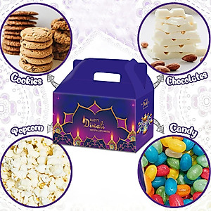 16 Pcs Happy Diwali Treat Boxes Party Favors Diwali Gift Boxes Indian Deepavali Festival of Lights Goodie Gable Boxes Decoration for Diwali Party Supplies