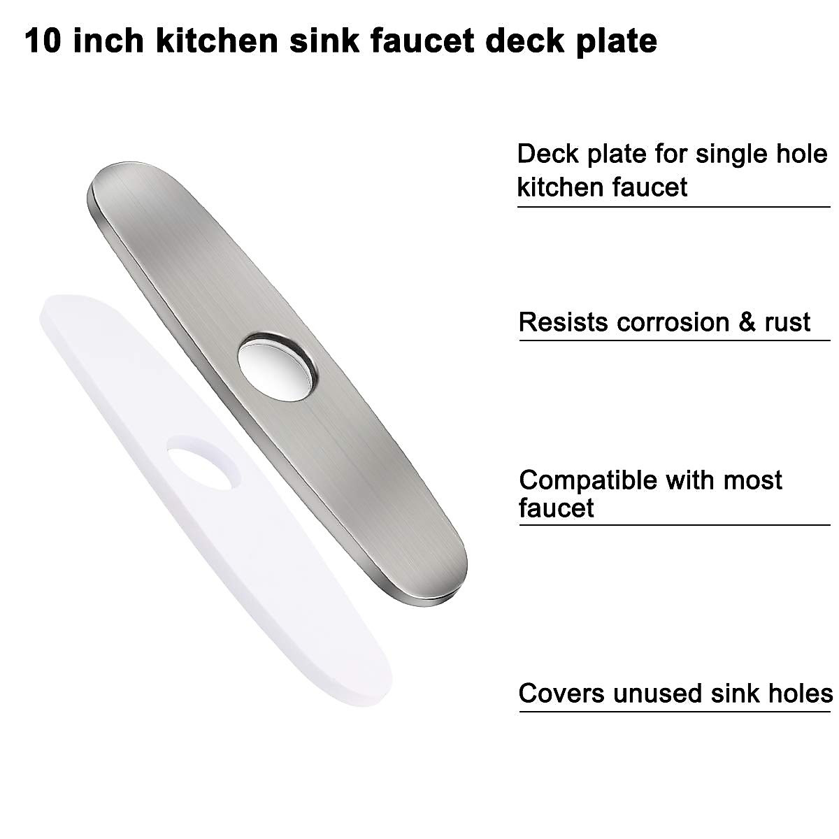 KWODE 10 Inch Single Hole Cover Deck Plate, Escutcheon Plate Stainless Steel Kitchen Sink Faucet Cover Plate for 1 or 3 Hole Bathroom Vanity Sink Faucet, Covering Unused Mounting Holes