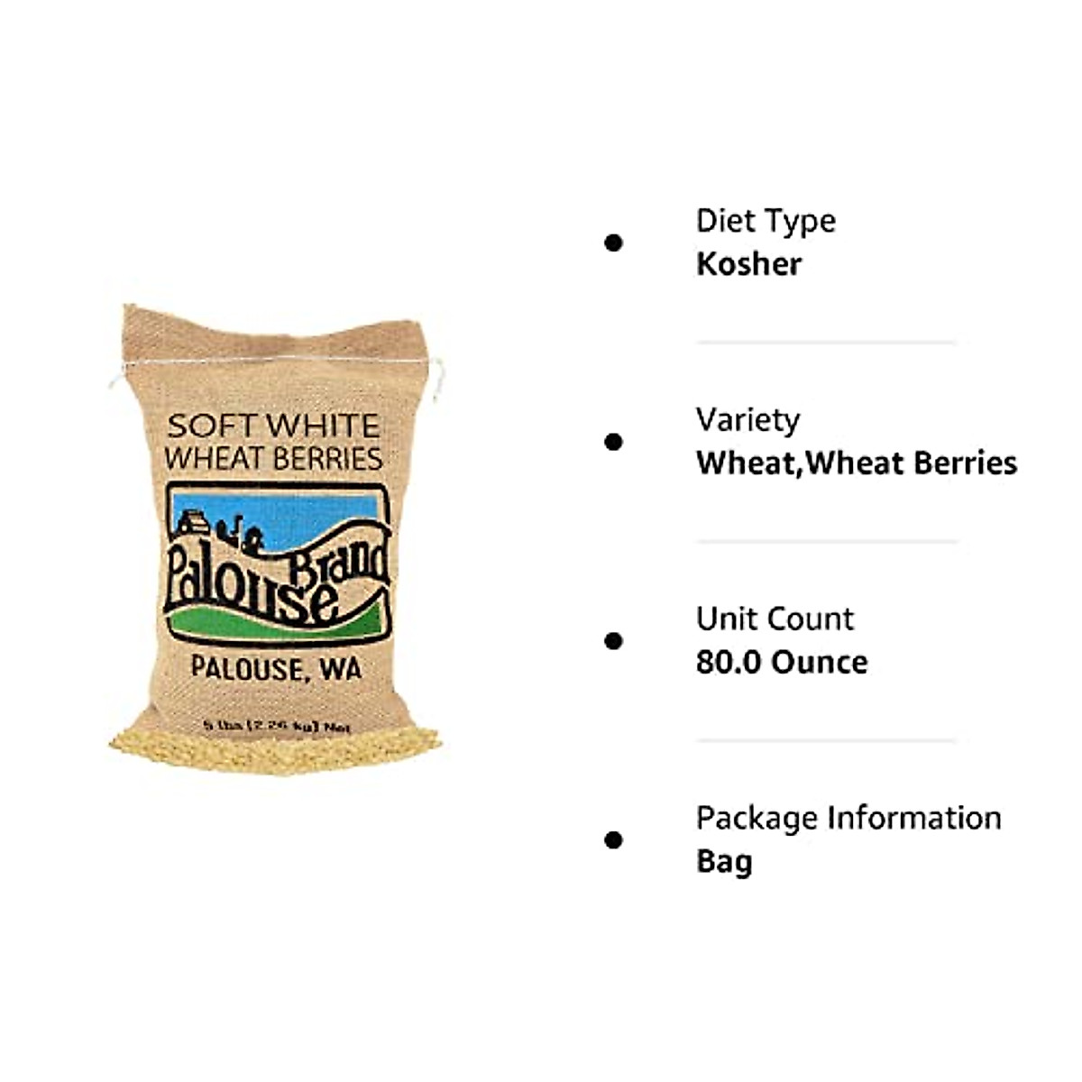 Soft White Wheat Berries | 5 LBS | Family Farmed in Washington State | 100% Desiccant Free | Non-GMO Project Verified | 100% Non-Irradiated | Kosher | Field Traced | Burlap Bag