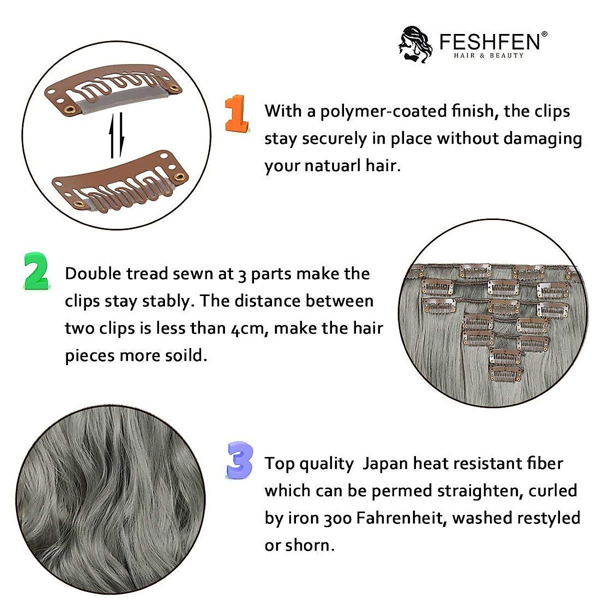 FESHFEN Clip in Hair Extensions 7 PCS Blonde Highlighted Medium Brown Long Curly Wavy Synthetic Balayage Clip in Hair Extension Full Head Hairpiece for Women Girls, 20 inch