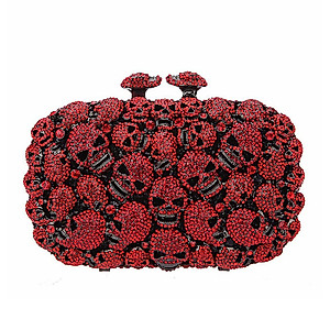 DJBM Glitter Skulls Rhinestone Purse Women's Clutch Handbags Crystal Evening Bags Diamond Evening Clutches for Party Prom, Red