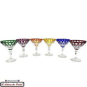 6 Champagne and Cocktails Crystal Glasses - 6 Colors Assortments - Roemer Service Diamant (17 cl) - Klein House - Company : Artisan du Cristal - Gift Set - Stamped : Klein 54120 Baccarat France