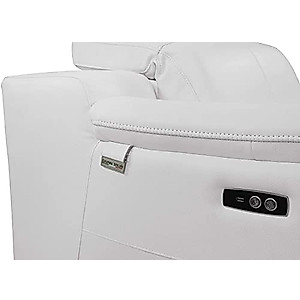 Blackjack Furniture Lorenzo Mid Century Modern Italian Leather Living Room Power Reclining, Loveseat, 72", White