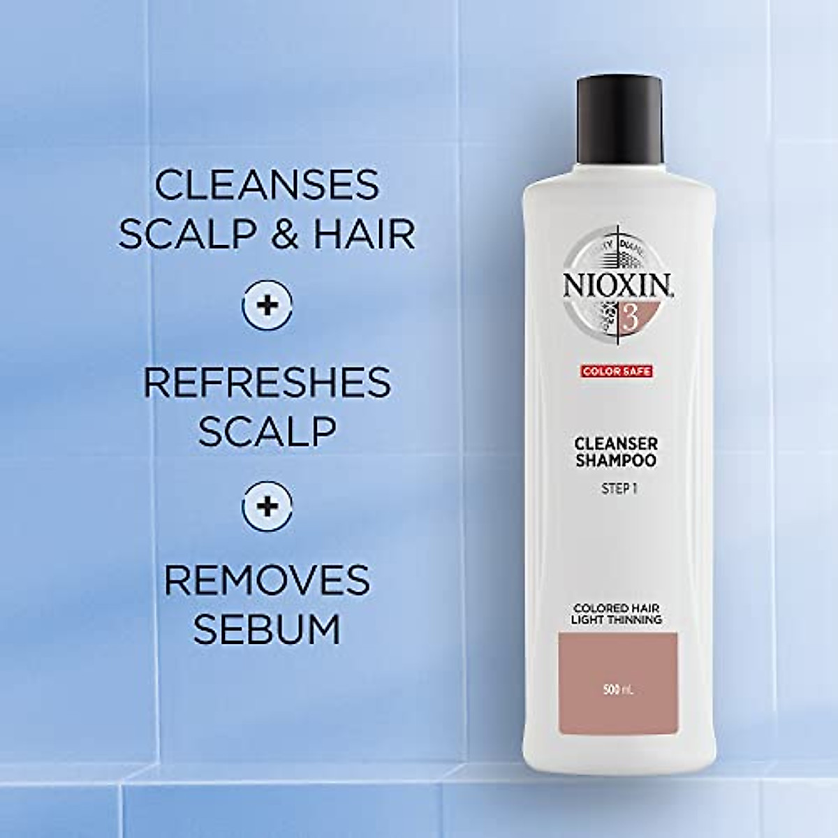 Nioxin System 3 Cleanser Shampoo, Color Treated Hair with Light Thinning, 16.9 Fl Oz
