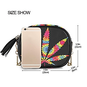 ALAZA Women's Tie Dyed Pot Leaf Cross Body Bag Chain Shoulder Handbag Purse with Tassel