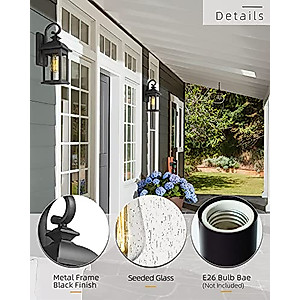 FEMILA Exterior Wall Sconce,2 Packs Outdoor Waterproof Wall Lights Fixture,E26 Socket Wall Lantern for Porch,Anti-Rust Matte Black Finish with Seeded Glass Lampshade,4FD54B-2PK BK