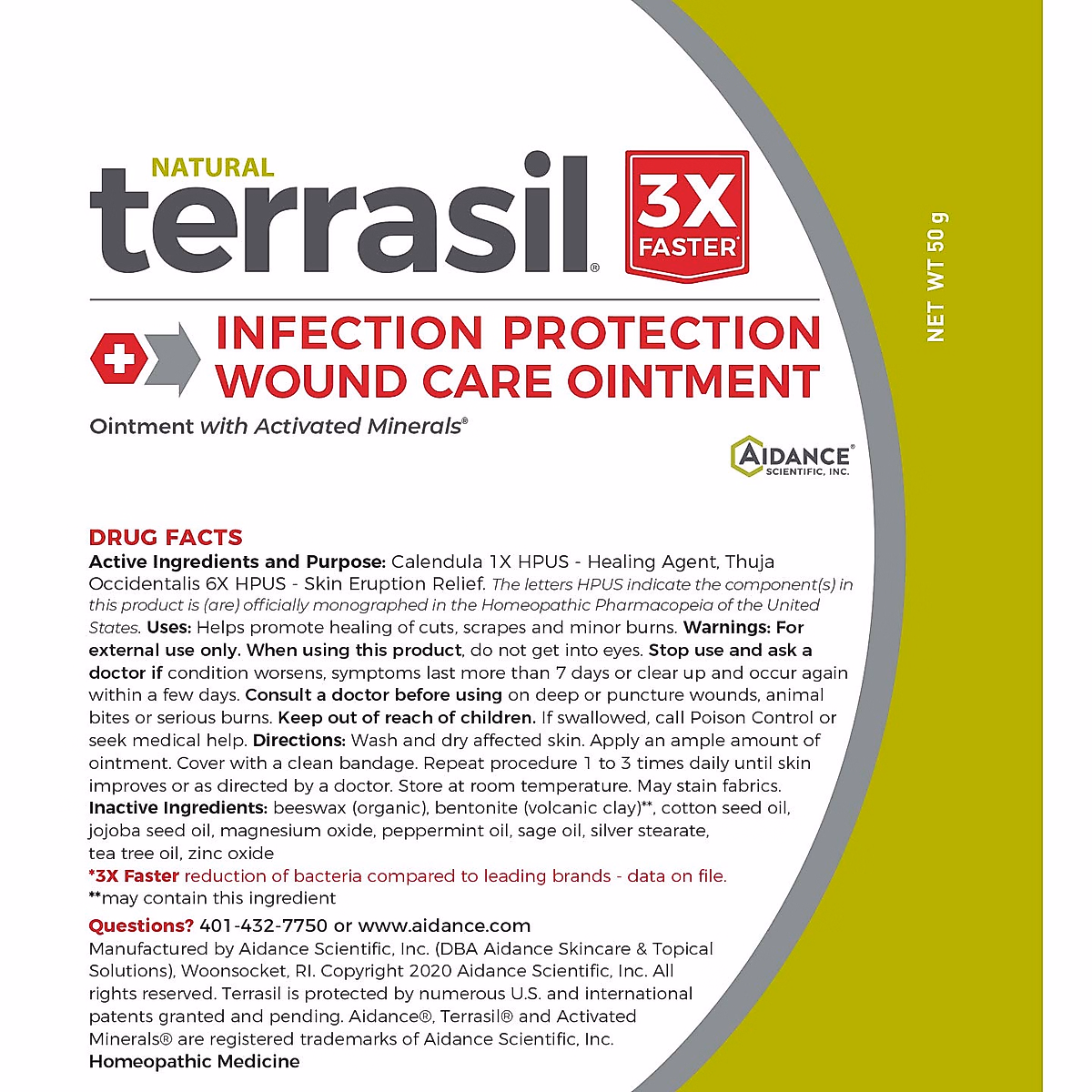 Terrasil Wound Care - 3X Faster Healing, Infection Protection for Bed sores, Pressure sores, Diabetic Wounds, Foot, Leg ulcers, cuts, scrapes, Burns - 50gm Tube