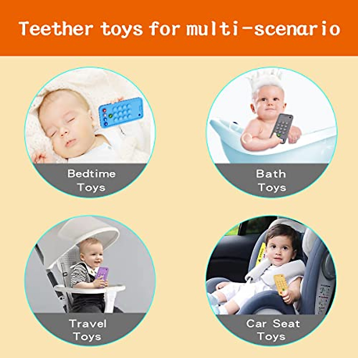 Whisary Mobile Phone Shape Teething Toys，Silicone Baby Teether Toys with Pacifier Clip for Babies 0-3 Months 3-6 Months,Baby Chew Toys Sensory Toys for Babies 6-18 Months Pack 1 (SJ-Purple)