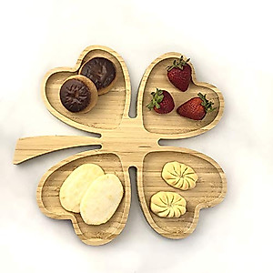 JB Home Collection 4571, Four Grids Romantic Wedding Heart Shaped Leave Design Bamboo Fruit Snack Serving Tray Plate Appetizer Section Platter