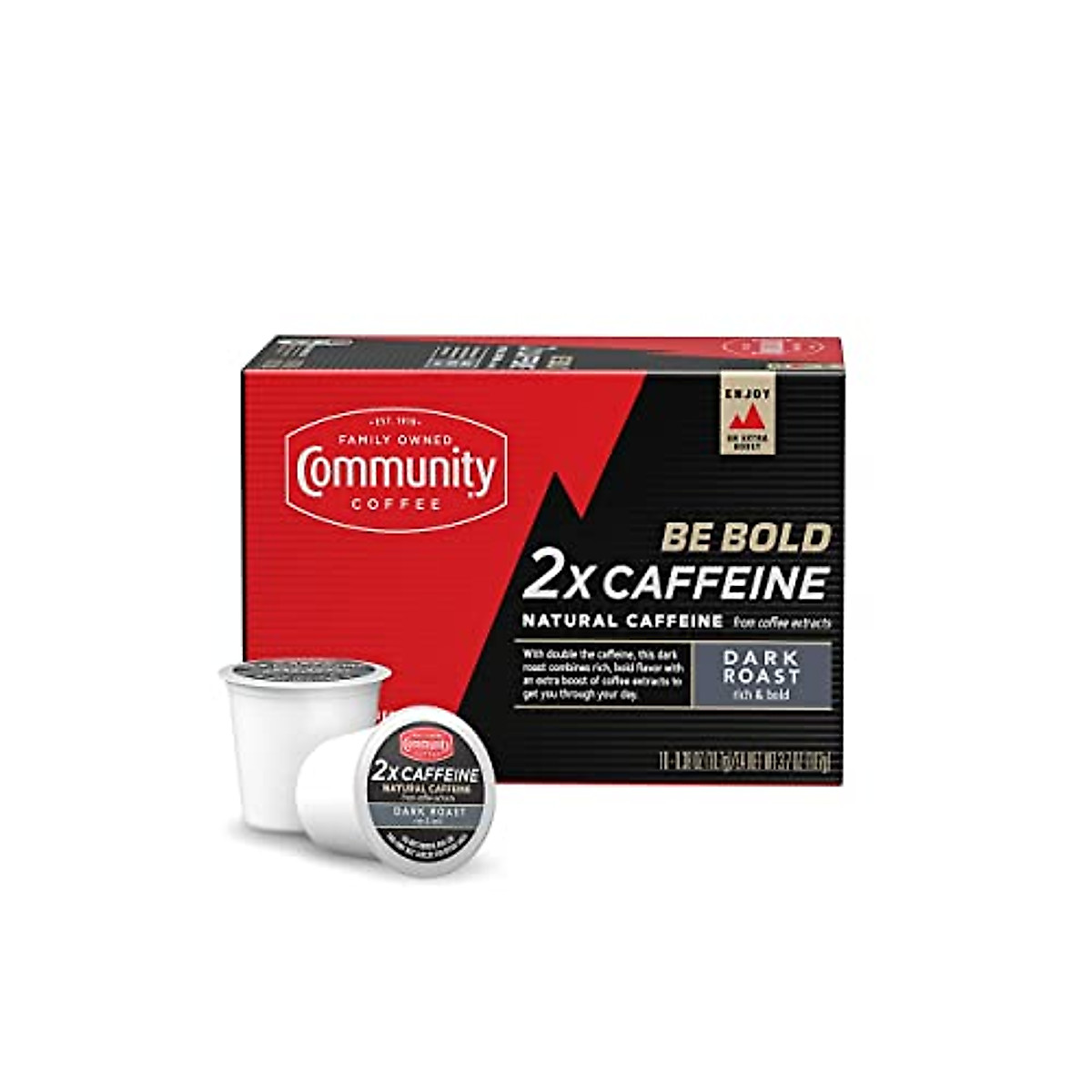 Community Coffee 2X Caffeine Dark Roast 10 Count Coffee Pods, Compatible with Keurig 2.0 K-Cup Brewers, 10 Count (Pack of 1)