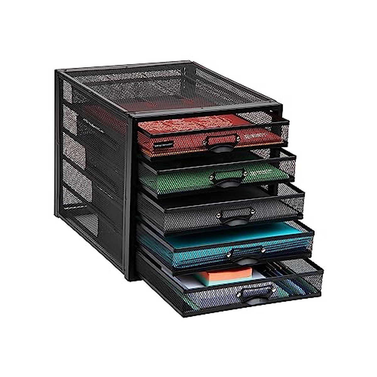 Mind Reader File Storage Drawers, Desk Organizer, Multi-Purpose, Crafts, Office, Metal Mesh, 11"L x 14"W x 11"H, Black, 5 Drawer