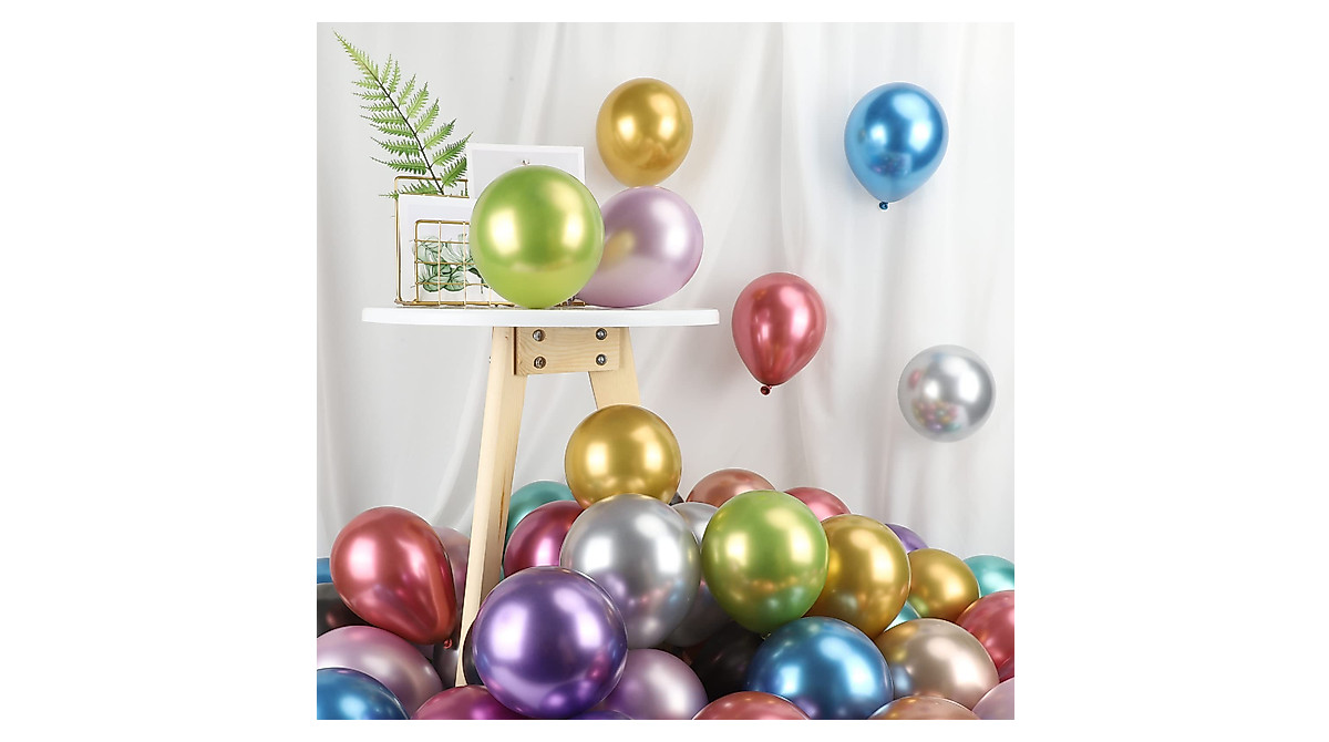RUBFAC Metallic Balloons 120pcs - Vibrant Rainbow Party Decor