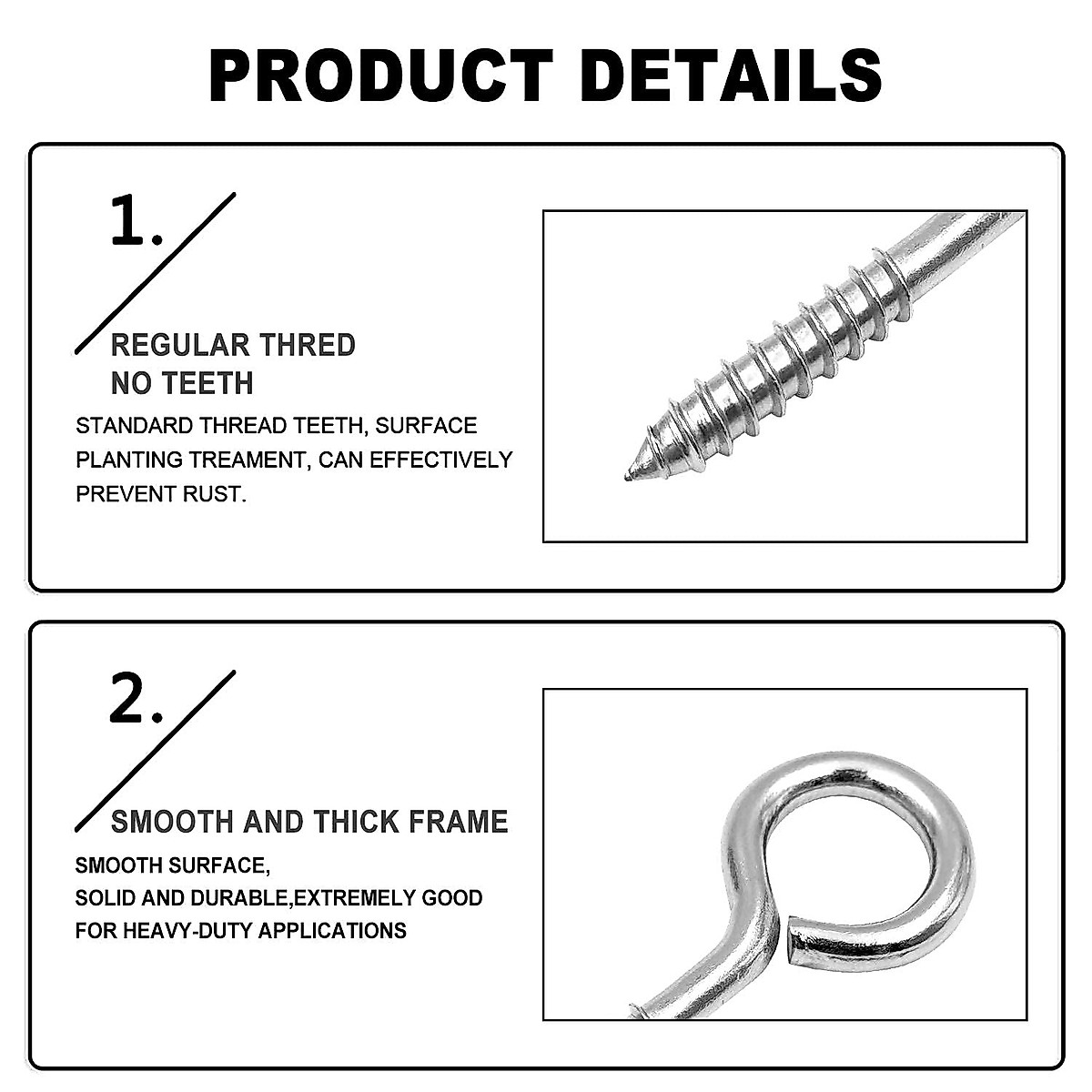 YGAOHF 2.5 Inches Eye Screws for Wood, 10 Pcs Stainless Steel Heavy Duty Eye Bolts Screw in, Silver Eye Hooks Screw, Eye Bolts for Secure Cable Wires, Safe for Indoor and Outdoor Use