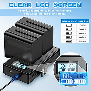 2 x 8800mAh Rechargeable NP-F970 Batteries and Charger, NP-F970 Battery Replacement for Camorder/Video Camera/ Handycams/Monitor/Light Ring, Dual NPF Battery Charger for NP-F970/770/570, FM50/70/90