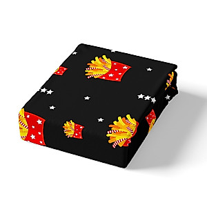 French Fries Print Fitted Sheet Full Size Snacks Bed Sheet Set for Boys Girls Teens Bedroom Decor Fried Food Print Bedding Set Women Men Star Print Bed Cover with 2 Pillow Case