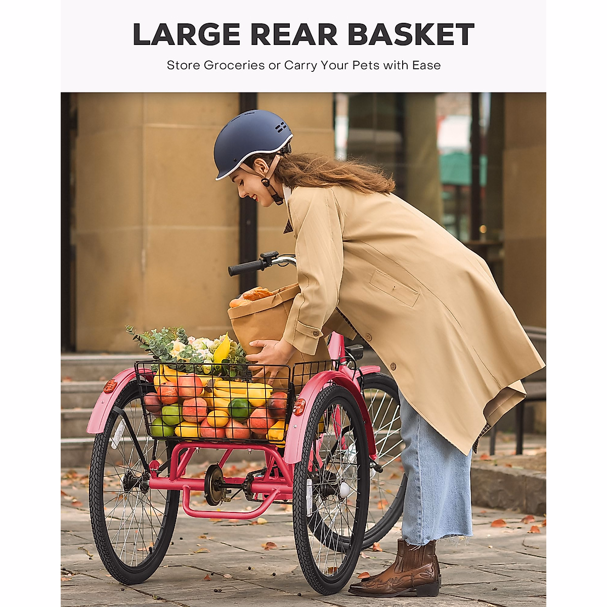 Viribus Electric Trike, 250W Electric Tricycle for Adults with UL 36V 13Ah Battery, 3 Wheel Electric Bike for Men Women Seniors with Basket, Ebike Trike 330lb. 24 26 in Etrike E Trikes Peach