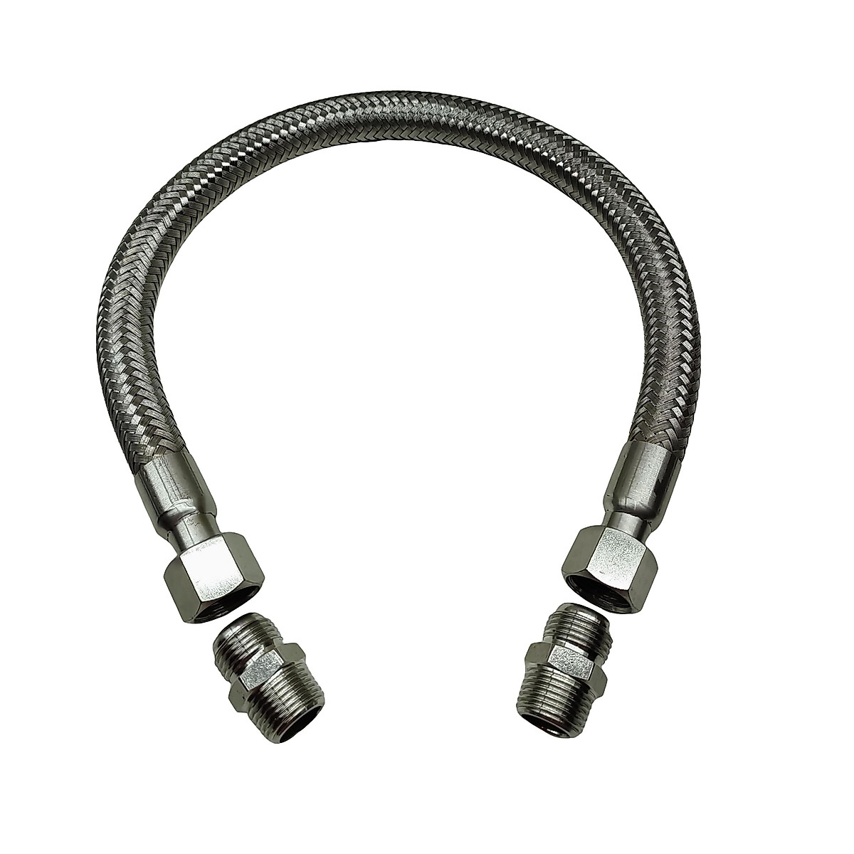 Industrial Grade Compressor Jumper Hose, 1/2" NPT Male x 20" Length, 750°F，450 PSI，Both Sides Fittings Rotate Freely，Flexible Whole body Stainless Steel Metal Hose