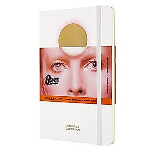 Moleskine Limited Edition David Bowie Notebook, Hard Cover, Large (5" x 8.25") Ruled/Lined, White, 240 Pages