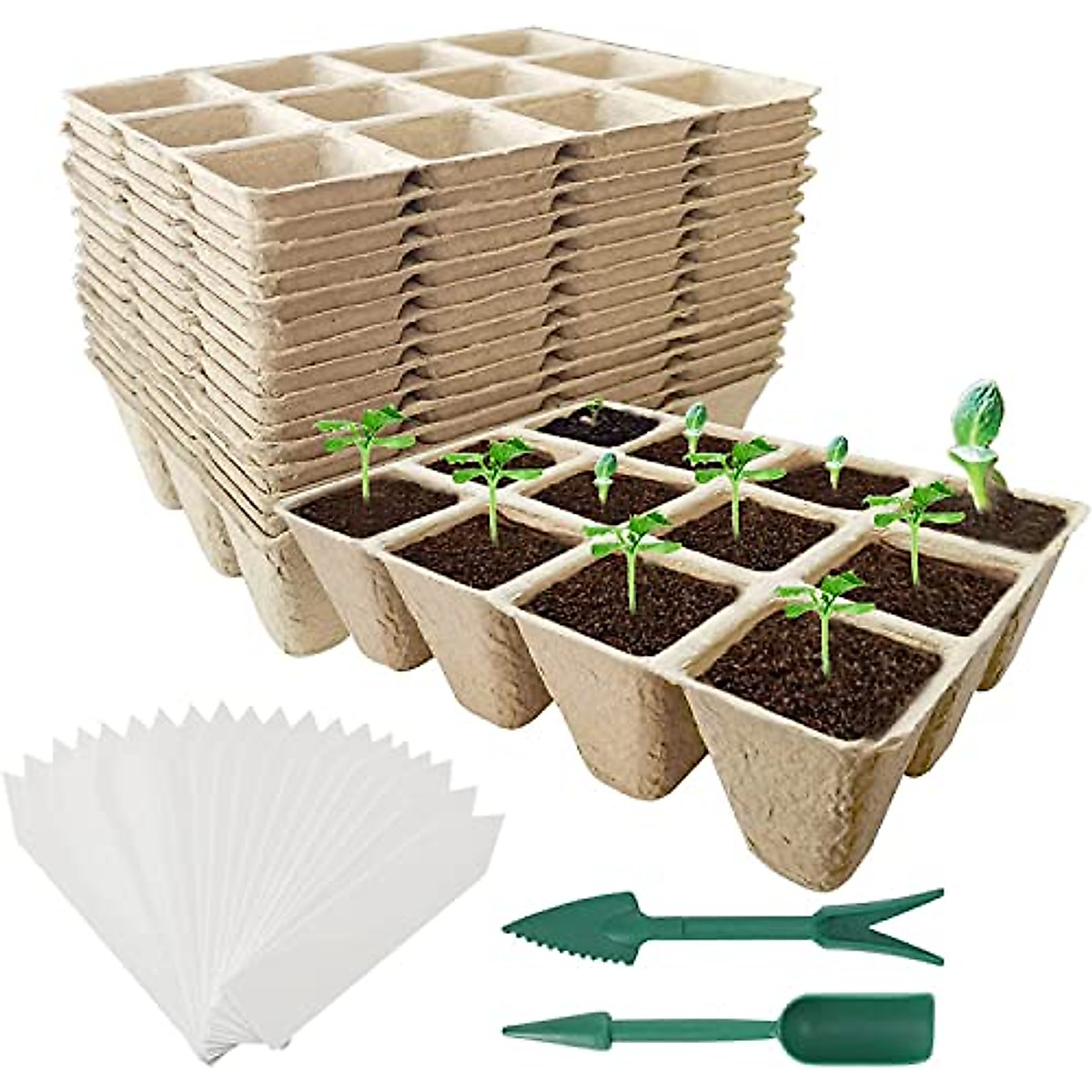 Fooyekep Seed Starter Tray,20 Pack Peat Pots for Seedlings,240 Cells Biodegradable Seed Starter Pots Germination Trays,Organic Seed Starter Kit with 20 Pcs Plant Labels