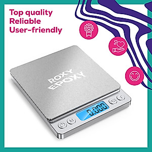 Roxy Epoxy Digital Mini Gram Weighing Scale with Backlit LCD Display - Portable Pocket Sized Electronic Measurement Device for Jewelry, Food Items, Epoxy Resin