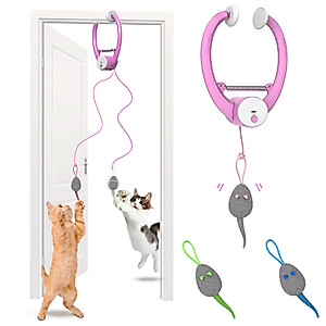 Cat Toys, Hanging Automatic Interactive Cat Toy, Colorful Bouncing Mice, Extra Long Elastic Rope, Motion Activated Rechargeable Cat Feathers Toys, Interactive Cat Toys for Indoor Cats/Kittens