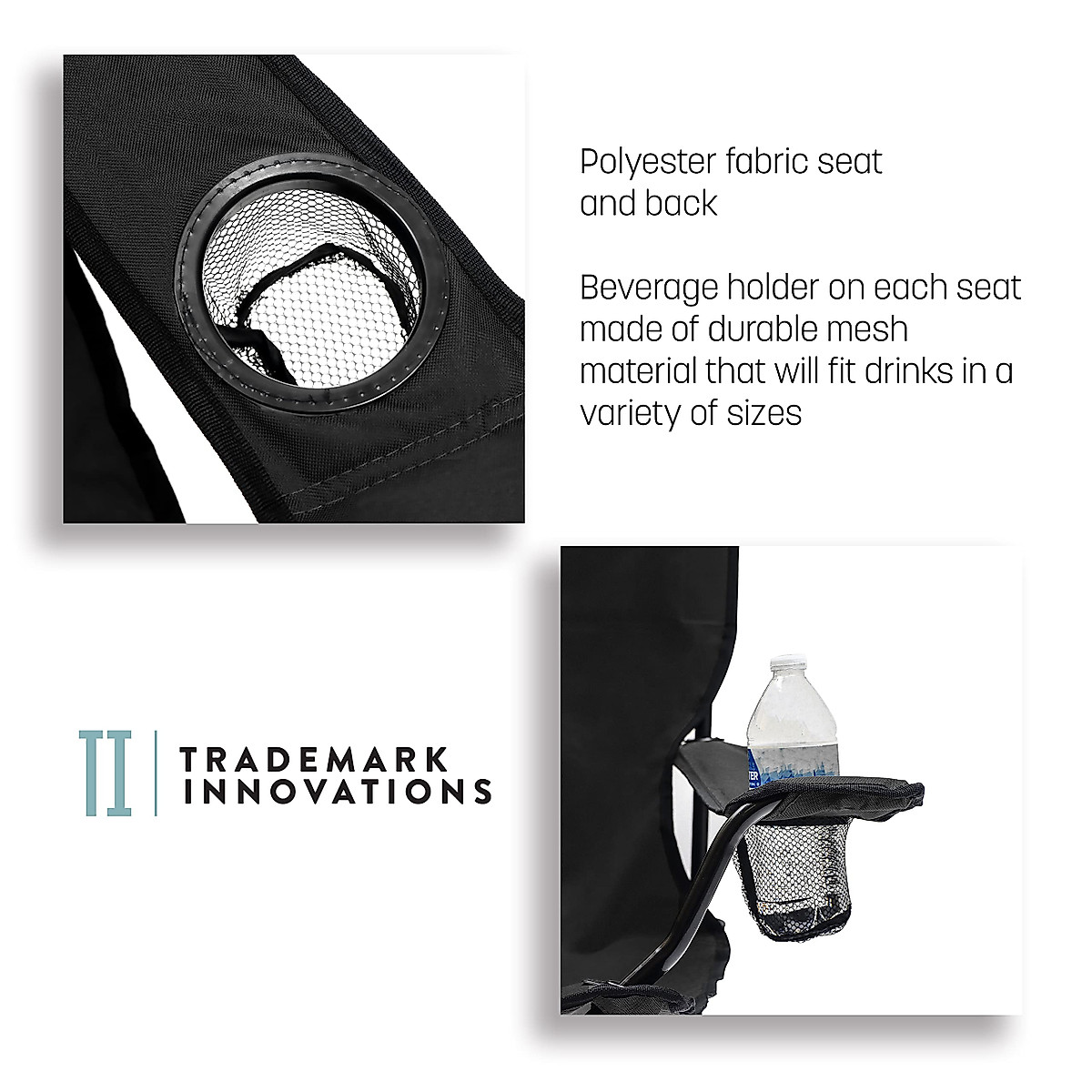 Trademark Innovations Loveseat Style Double Camp Chair, 40" L x 22" W x 31.5" H,Polyester, Black