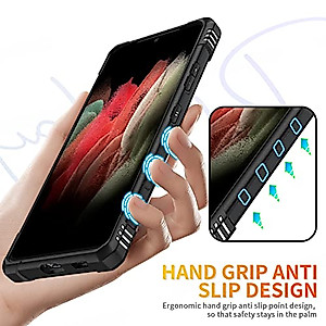 AKINIK for S21 Ultra Case, Samsung Galaxy S21 Ultra Case with Self Healing Flexible TPU Screen Protector 2 Pack, Military Grade Double Shockproof with Kickstand Case for Galaxy S21 Ultra (Black)