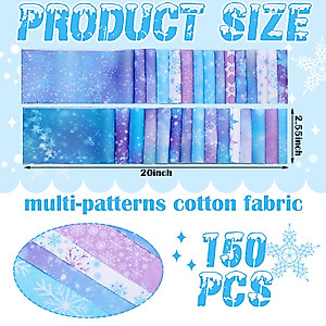 Ganeen 150 Pcs 2.56 Inch Winter Fabric Patchwork Roll Snowflake Quilting Fabric Roll Fabric Quilting Strips Snowflake Printed Sewing Fabric for DIY Crafts