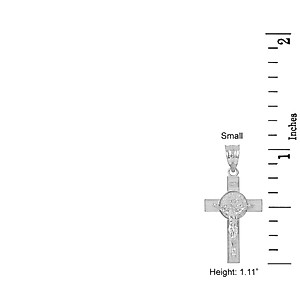Saint Collection Solid 14k White Gold St. Benedict Crucifix Cross Charm Pendant (1.10")