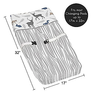 Sweet Jojo Designs Baby Changing Pad Cover for Blue Grey and White Woodland Animals Collection