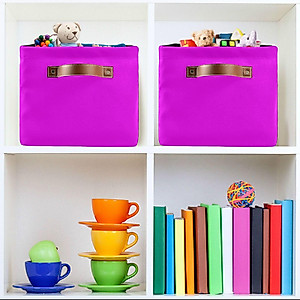 Storage Basket Fuchsia Purple Red Fabric Storage Organizer Box Bin for Shelf Closet Nursery Laundry, Large Collapsible Cube Baskets with Handles 2 Pack