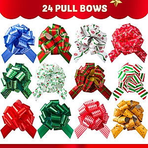 JOYIN 24 Pieces Wrap Ribbon Pull Bows (5" Wide); Easy and Fast Gift Wrapping Accessory, Bows, Baskets, Wine Bottles Decoration, Gift Wrapping and Decoration Present.