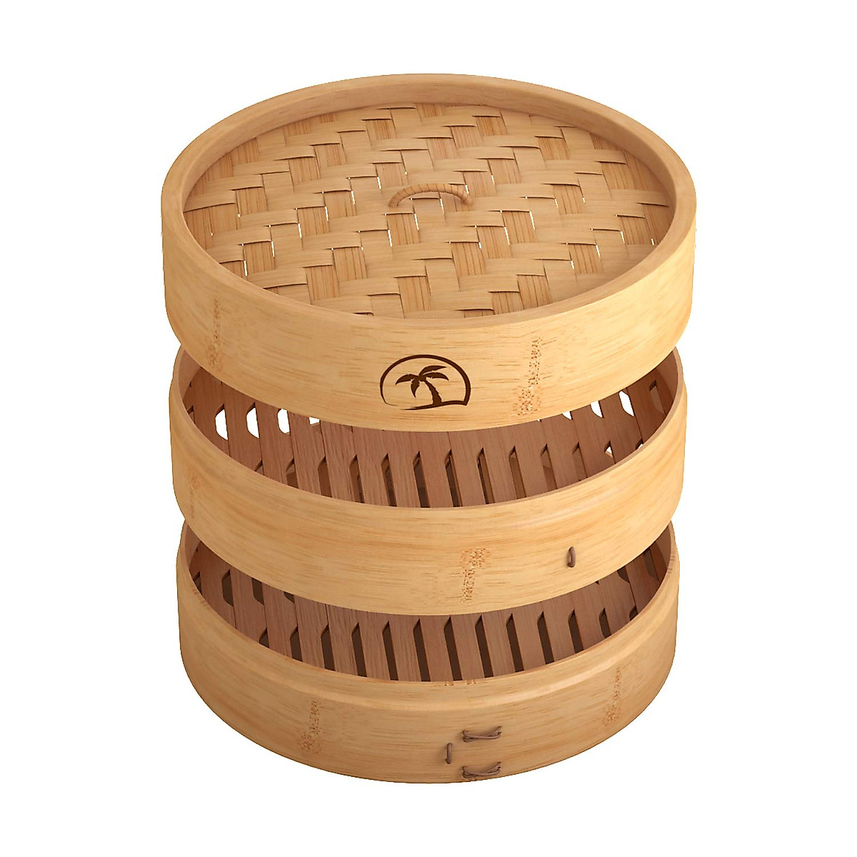 DEALZNDEALZ 3-Piece Bamboo Steamer Basket with Lid 10-inch 2-Tier, 50 Perforated Bamboo Steamer Liners with 2-Pairs of Bamboo Chopsticks