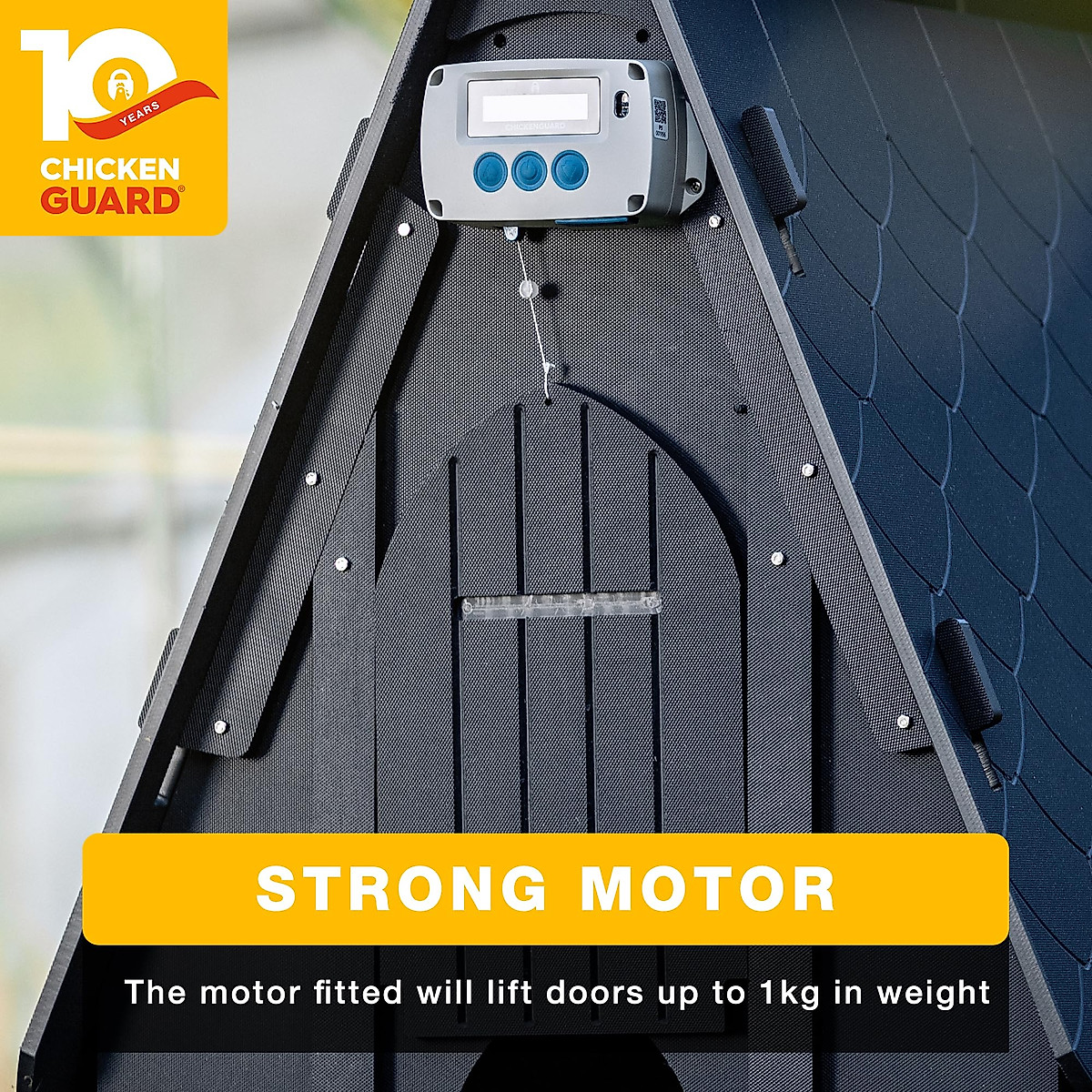 Automatic Chicken Coop Door Opener, ChickenGuard Standard S5, Programmable Timer, Lifts Poultry Door/Flap up to 1kg, Batter//Electric Powered, Weatherproof, Winter Temps to -20c (Door Not Included)