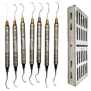 Gracey Curettes Set (7 Pcs) in Stainless Steel Cassette Gold Plasma Coated by Wise LINKERS