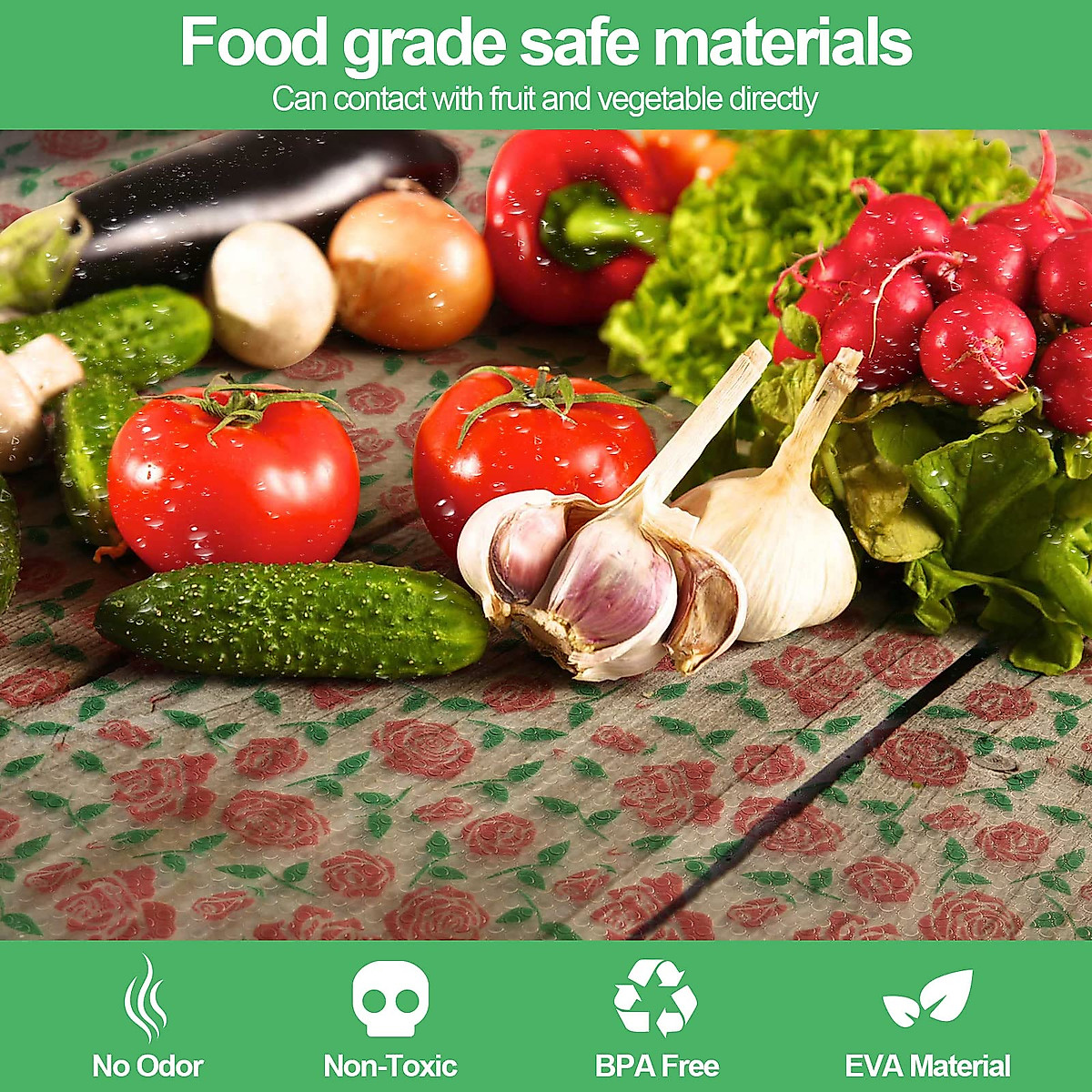 Shelf Liner, Non-Adhesive EVA Fridge Pads Durable Strong Shelves Mats, Waterproof Washable Kitchen Cabinet Liner Can Be DIY Cut for Drawers, Table, Pantry (11.8”x 118”, Red)