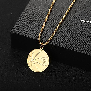 Susook Basketball Number Necklace for Men Gold Stainless Steel Basketball Pendant Sport Jewelry Gifts for Men（7）