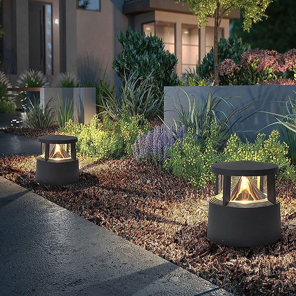 KAIKEA Black Cylindrical Post Light Fixture for Exterior House Porch LED Patio Outside Deck Garage Yard Driveway Home Lawn Walkway Pillar Light Garden Landscape Pedestal Lamp Fixture