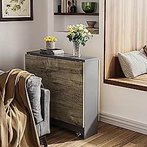 Folding Dining Table, Drop Leaf Dining Table with 6 Wheels and 2-Layer Storage Shelf, Space Saving Dining Table for Small Spaces, Chestnut and Gray 51.2 inch D x 31.5 inch W x 28.4 inch H