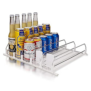 Soda Can Dispenser for Refrigerator - 5 Row Automatic Pusher Glide, Drink Organizer for Fridge, Soda Can Drink Organizer for Fridge, Width Adjustable Beverage Pusher Glide, soda dispenser for fridge