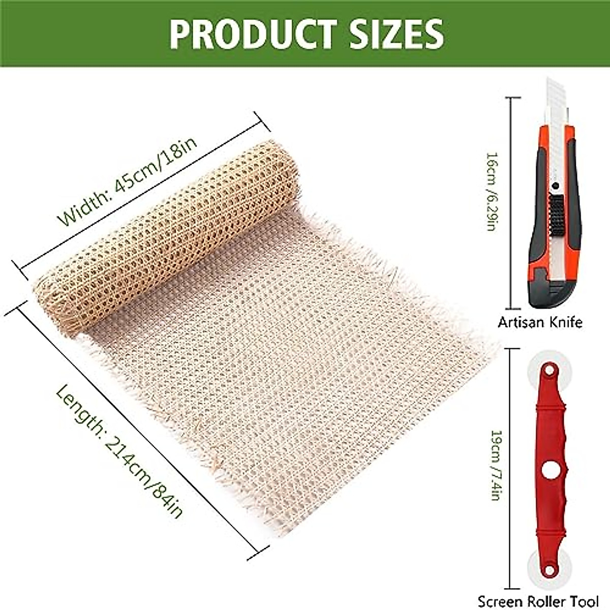 18" Width Cane Webbing, Natural Rattan Webbing for Caning Projects, Woven Open Mesh Cane for Furniture, Chair, Cabinet, Ceiling