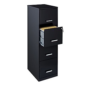 Space Solutions 18" 4 Drawer Metal File Cabinet, Black,