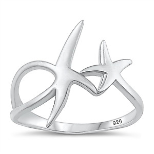 CloseoutWarehouse 925 Sterling Silver Mother and Daughter Starfish Ring Size 8