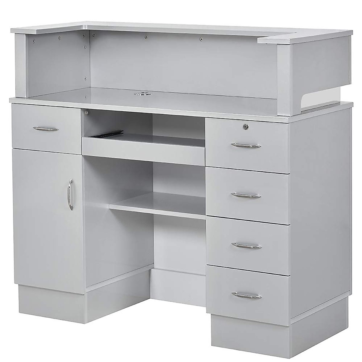 Reception Desk LED Lighted Reception Area Counter LANGARA in Silver Grey